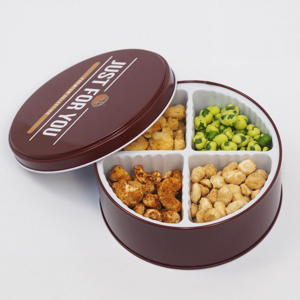 Maroon Platter (Gourmet Nuts Platter – Four Sections) | Garden Picks