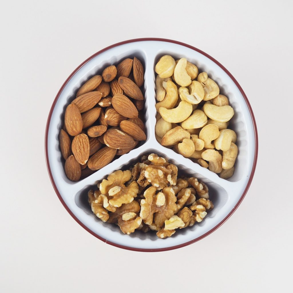 PLATTER MAROON (TRIO NUT PLATTER – THREE SECTIONS) | Garden Picks